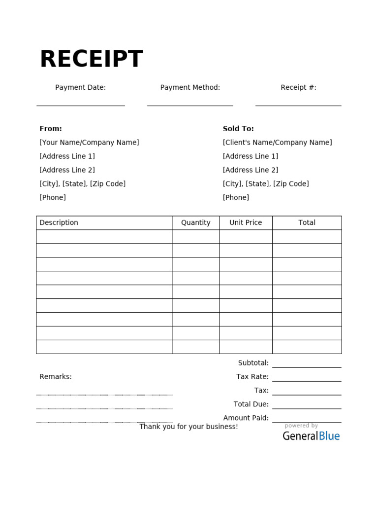 Simple Blank Receipt Template PDF | PDF