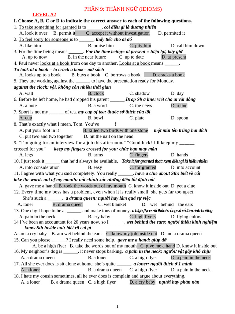 THÀNH NG (IDIOMS) - Key | PDF