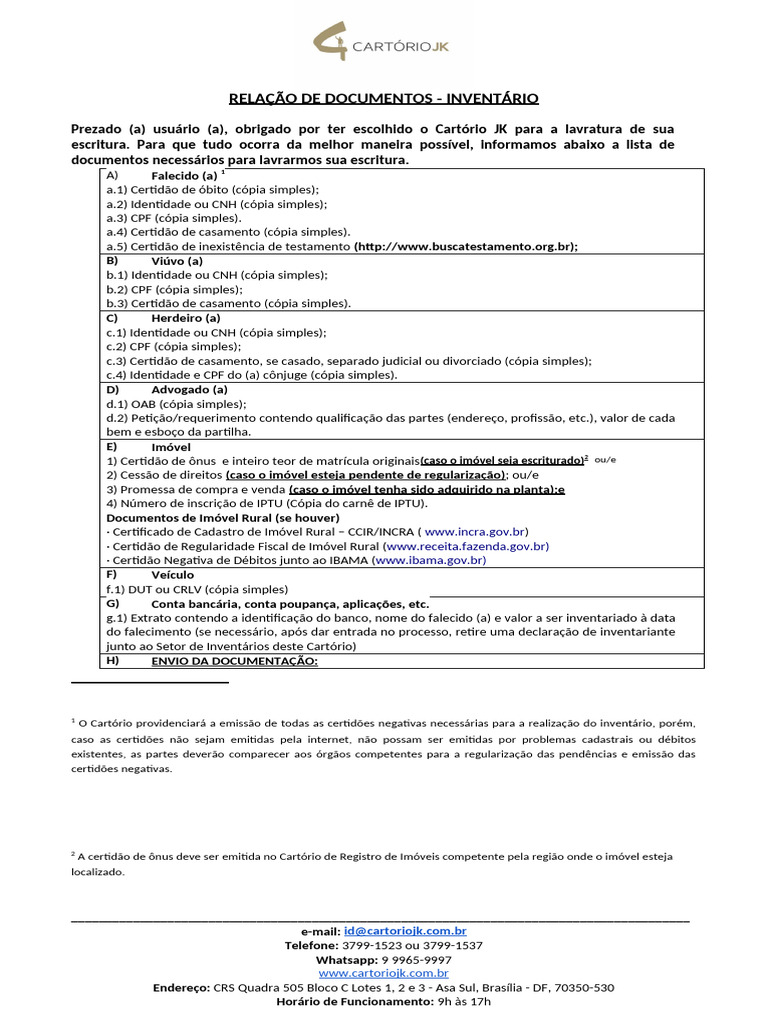 Relacao de Documentos Inventario | PDF