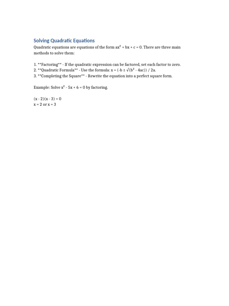 Solving Quadratic Equations | PDF