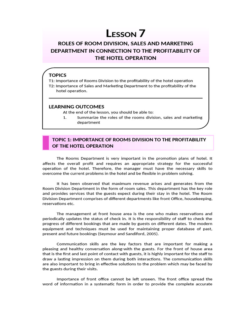 Lesson7 Fundamentals in Lodging Operation | PDF | Marketing | Brand