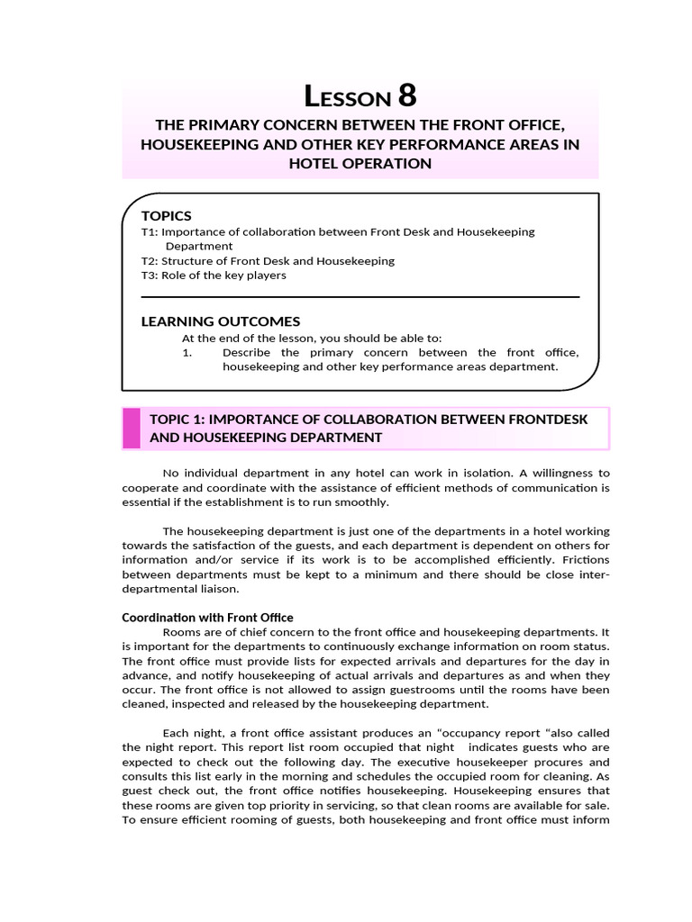 Lesson8 Fundamentals in Lodging Operation | PDF