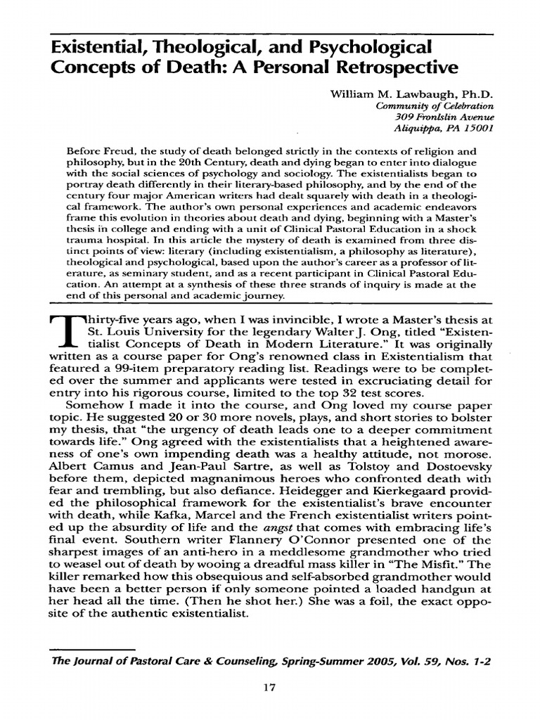 Existential, Theological, and Psichological Concepts of Death | PDF ...