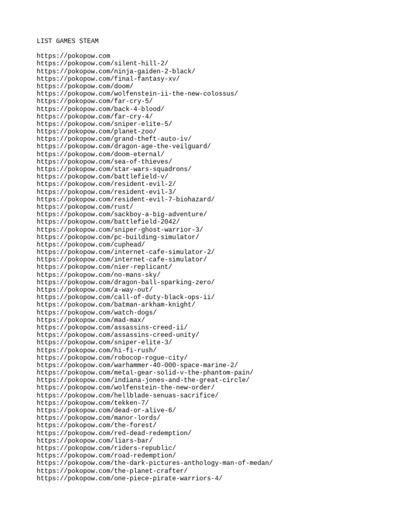 Comprehensive Steam Game List | PDF