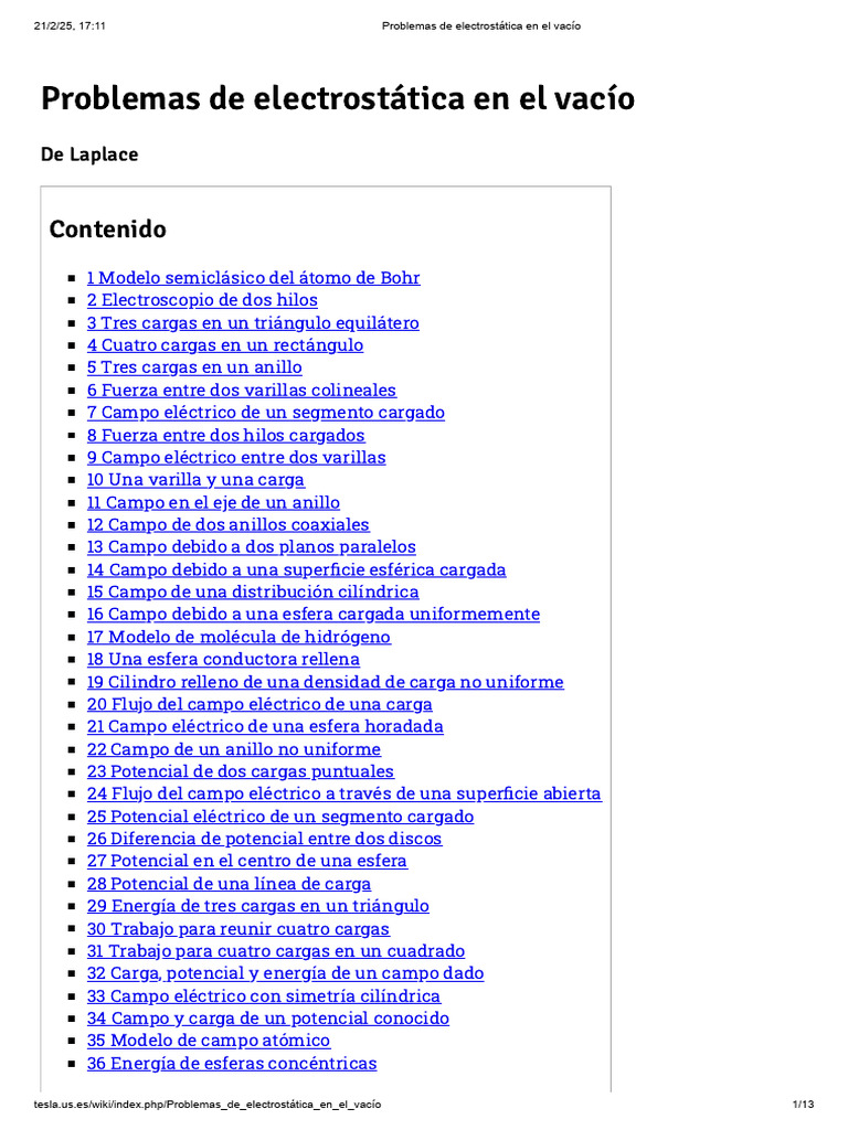 Problemas de Electrostática en El Vacío | PDF | Electrostática | Energía potencial