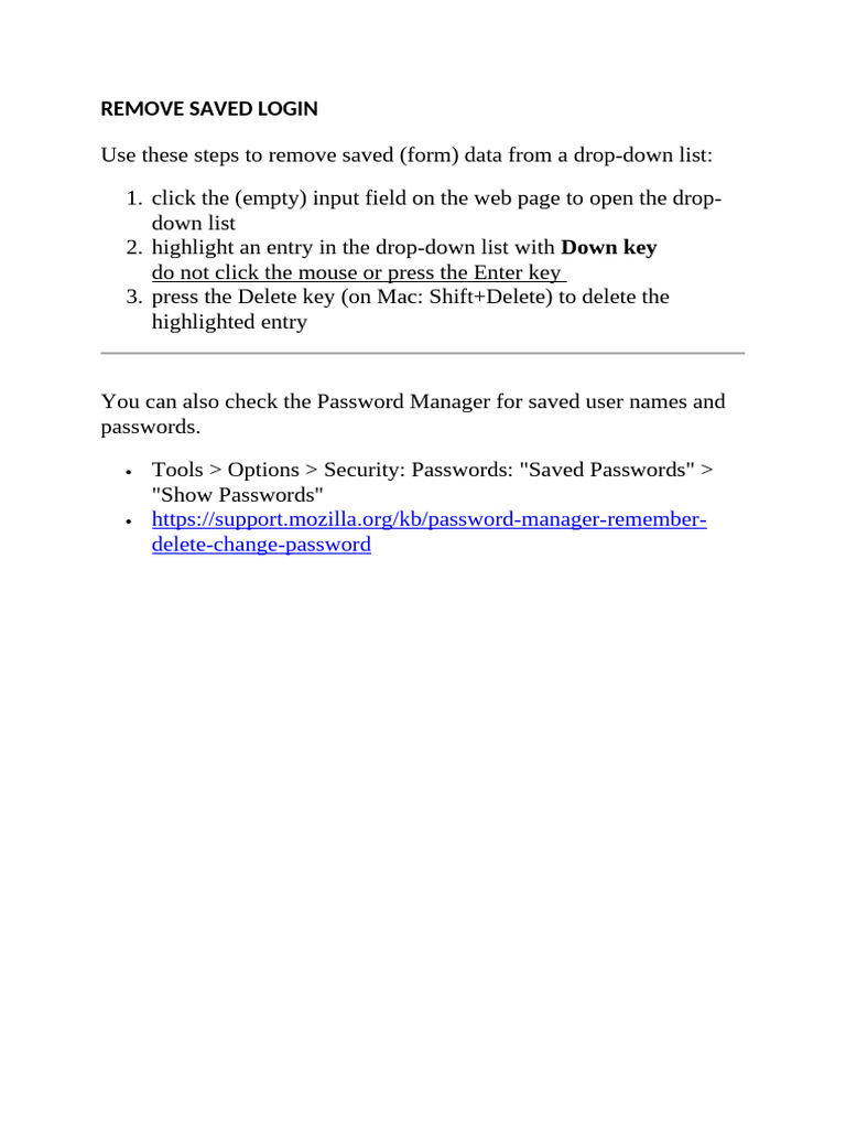 Remove Saved Login Data Steps | PDF