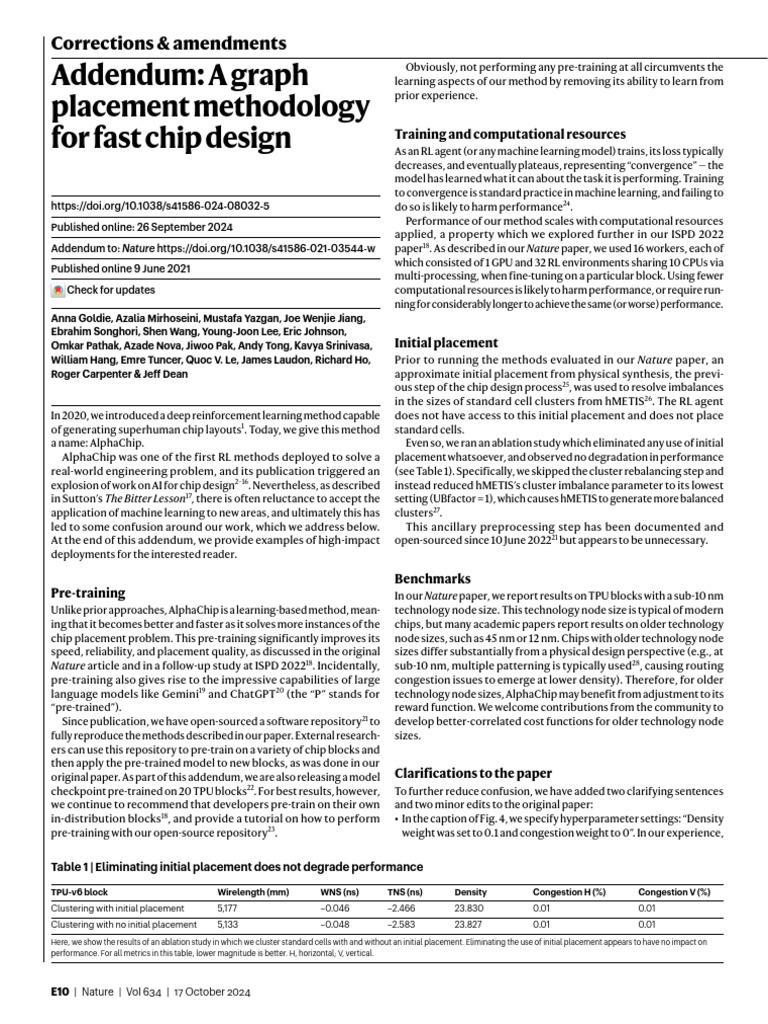 Goldie Et Al. - 2024 - Addendum A Graph Placement Methodology For Fast Chip Design | PDF ...