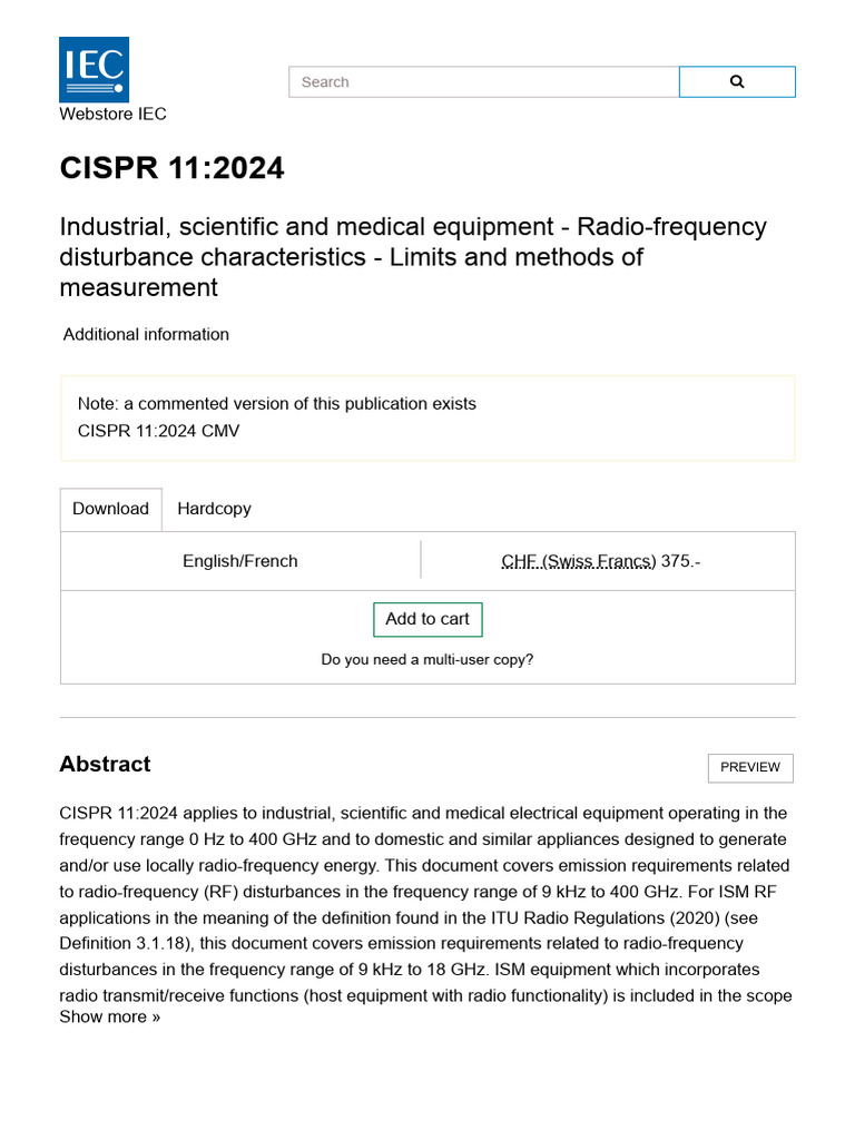 Cispr 11 - 2024 - Iec Webstore | PDF | Radio Frequency | Information ...