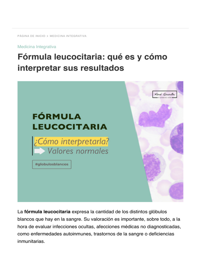 Fórmula Leucocitaria - Qué Es y Cómo Interpretarla | PDF | Leucocito | Inflamación