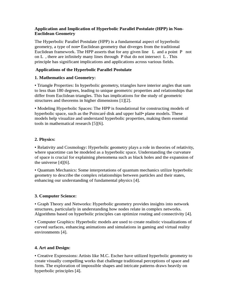 Application and Implication of Hyperbolic Parallel Postulate | PDF | Hyperbolic Geometry | Geometry