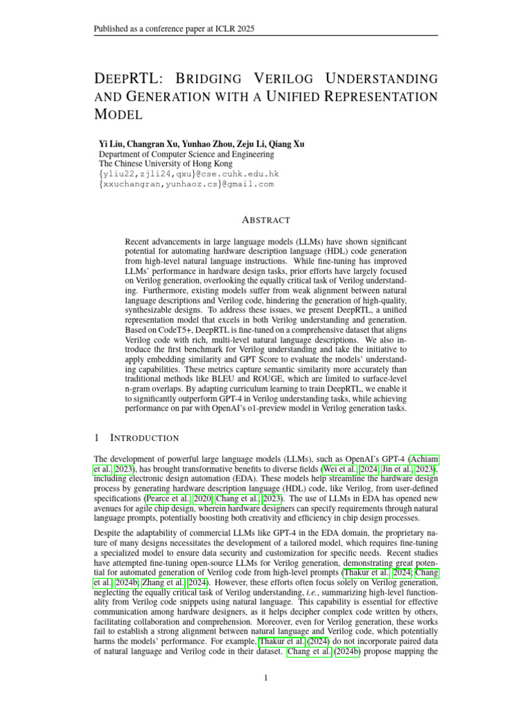 2024 - DeepRTL Bridging Verilog Understanding and Generation With A Unified Representation Model ...
