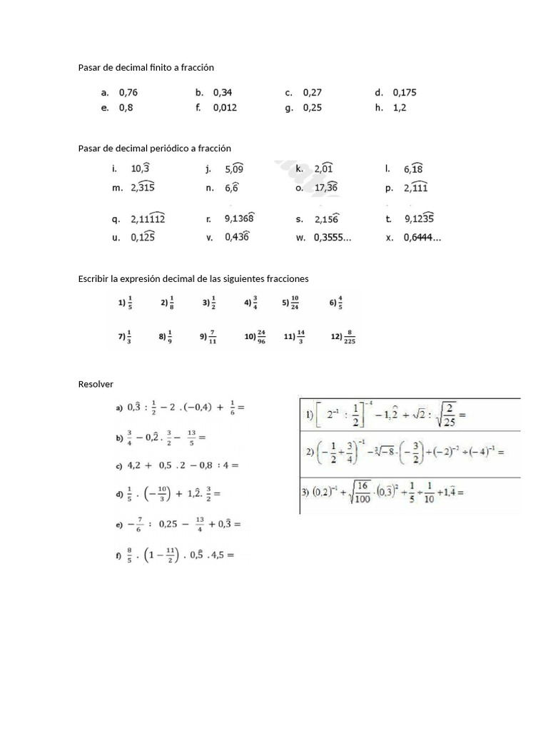 Decimales, Fracciones y Combinados | PDF