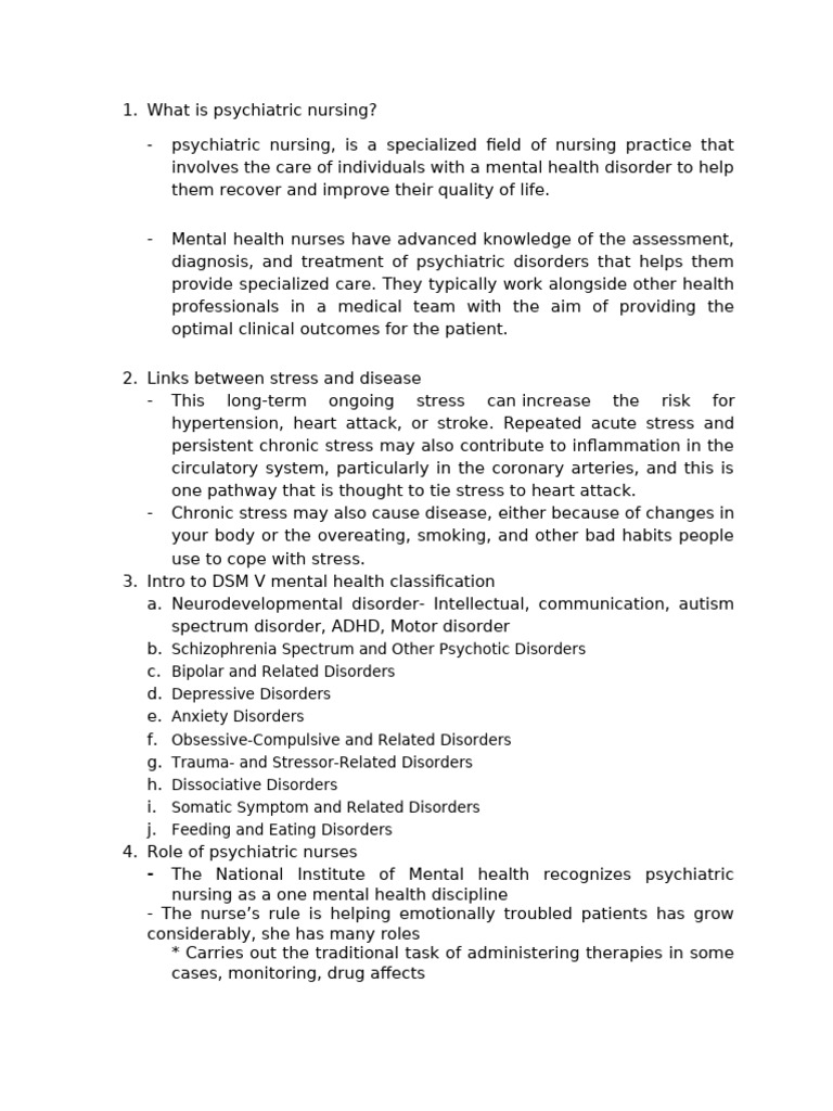 PSYCHIATRIC NURSING- NOTES | PDF | Mental Disorder | Psychotherapy