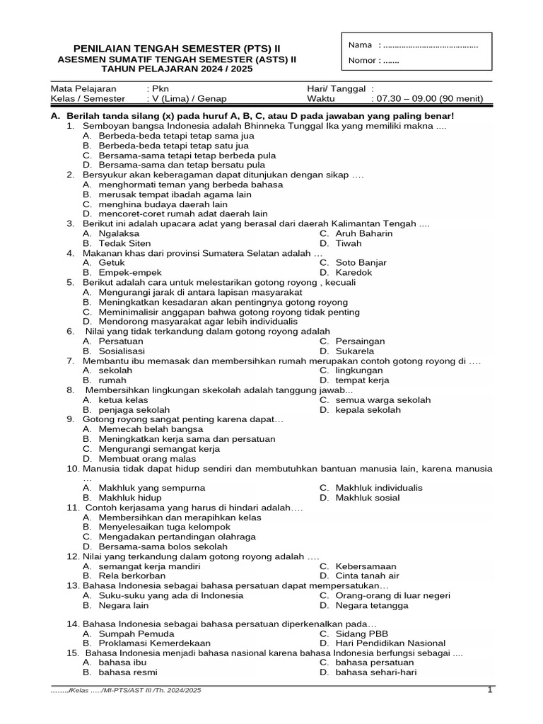Template Soal PTS ASTS 2024-2025 | PDF