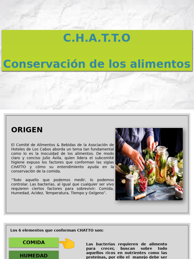Factores CHATTO en la conservación alimentaria | PDF | Alimentos | Oxígeno