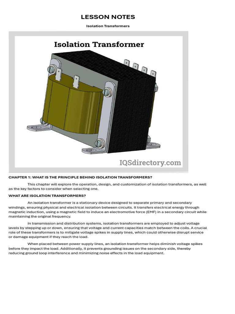 Lesson Notes Isolation Transformers | PDF | Transformer | Inductor