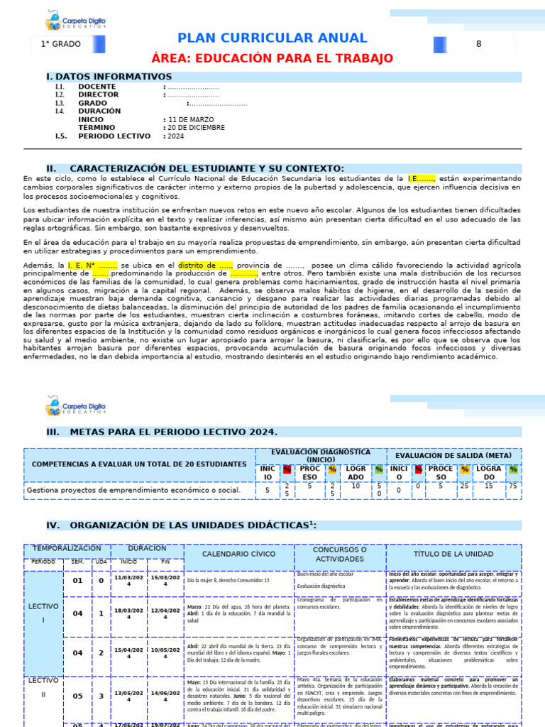 Programación Anual - Ept 1ro-2do | PDF | Aprendizaje | Evaluación