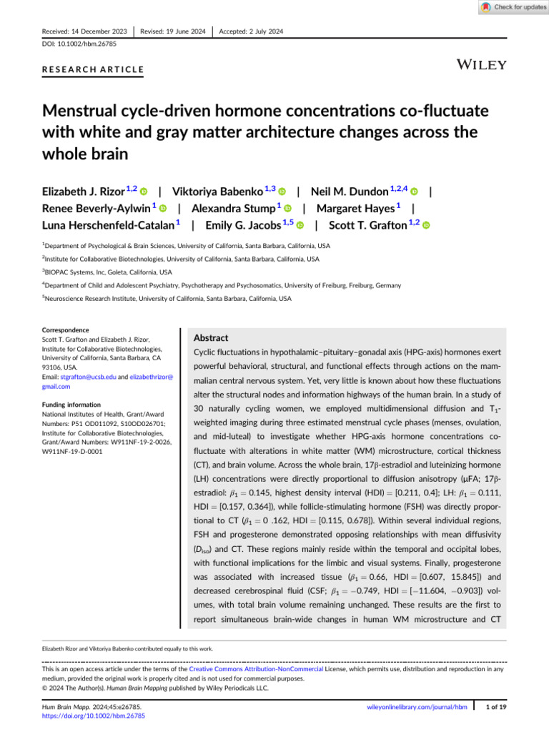 Human Brain Mapping - 2024 - Rizor - Menstrual cycle‐driven hormone ...