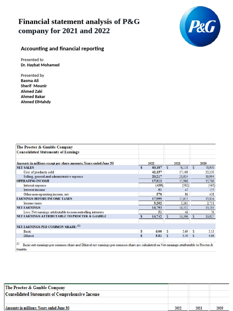 P&G Financial Statement Analysis 2021-2022 | PDF | Dividend | Net Income