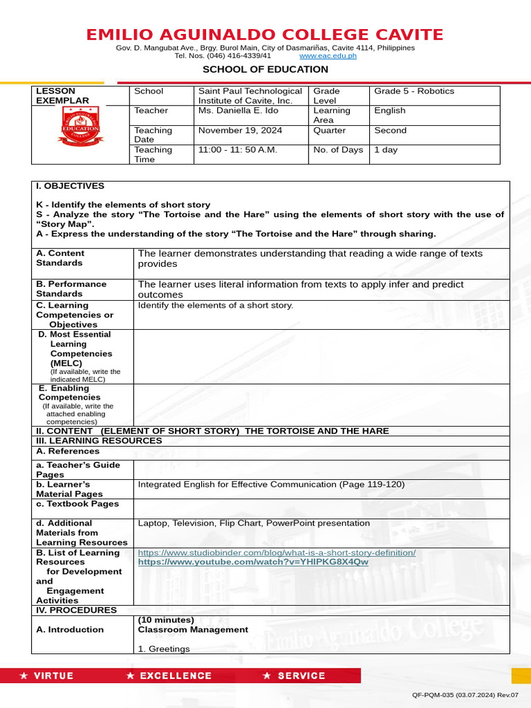Grade 5 English Lesson on Short Stories | PDF | Learning | Cognition
