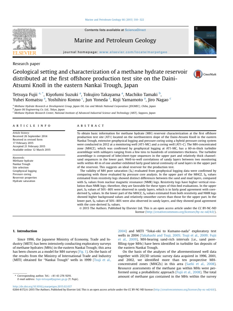 (Some Real Data) Geological Setting and Characterization of a Methane Hydrate Reservoir (Nankai ...