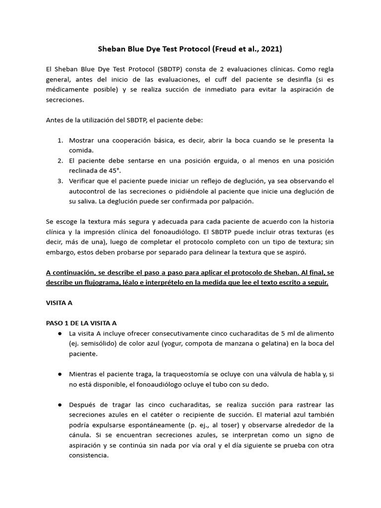 Protocolo de Prueba de Tinte Azul Sheban | PDF | Medicina CLINICA ...