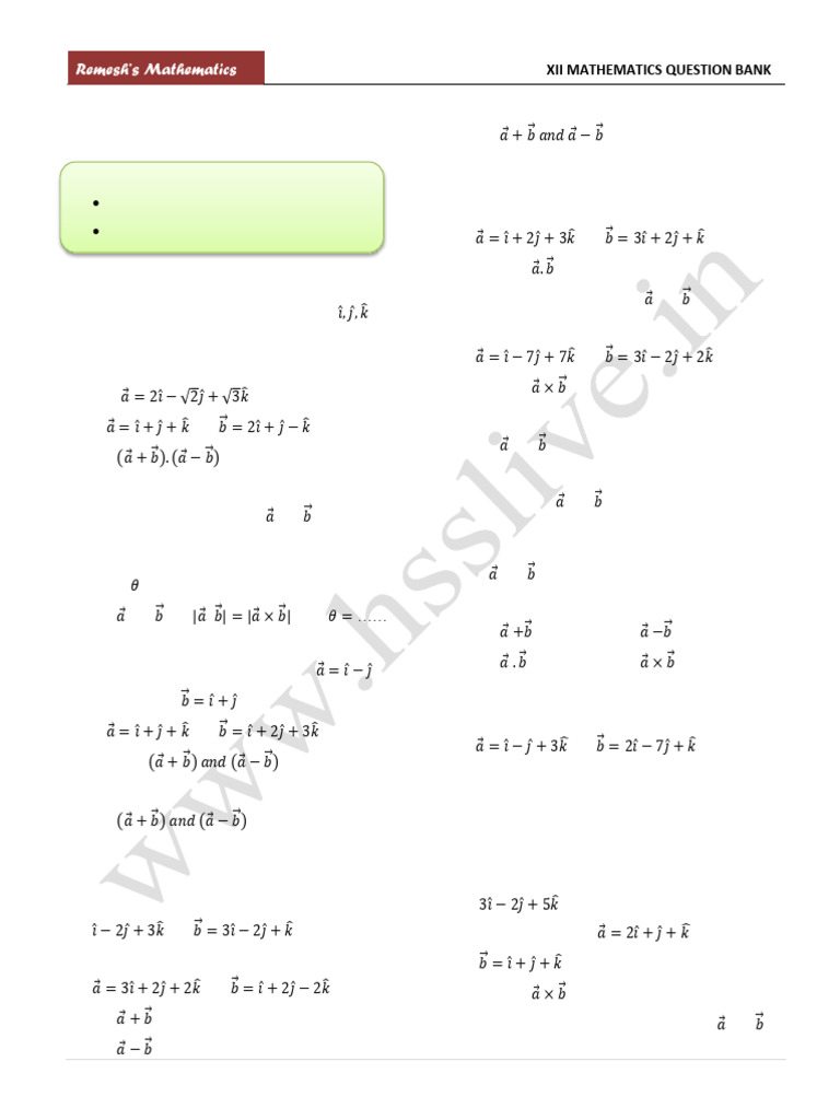 Class 12 Vector Algebra Questions PDF | PDF | Euclidean Vector | Area