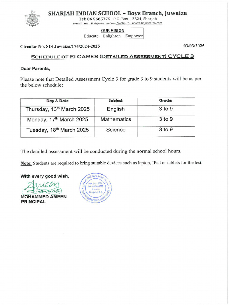 Schedule For Ei Cares Detailed Assessment - Cycle 3 | PDF