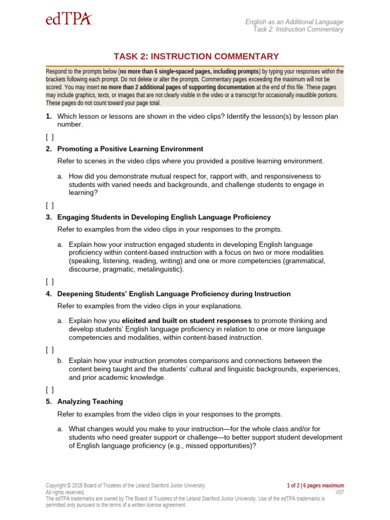 edTPA EAL Instruction Commentary | PDF | Behavior Modification | Learning