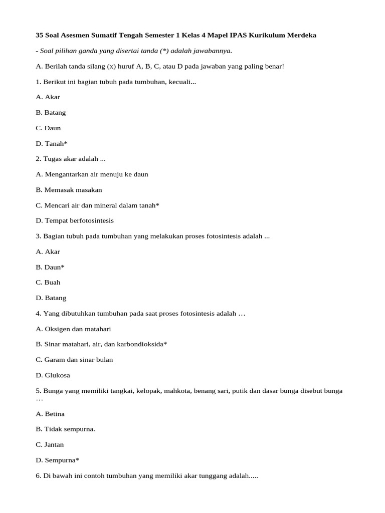35 Soal Asesmen Sumatif Tengah Semester 1 Kelas 4 Mapel IPAS Kurikulum Merdeka | PDF