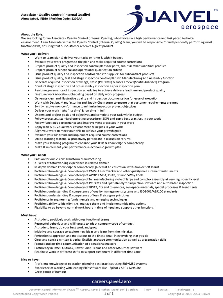 1209AA-Associate-Quality Control (Internal Quality) | PDF | Knowledge ...
