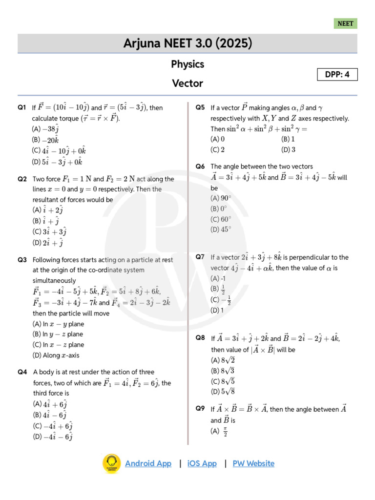 Vectors (Physics) Questions | PDF | Euclid | Algebra