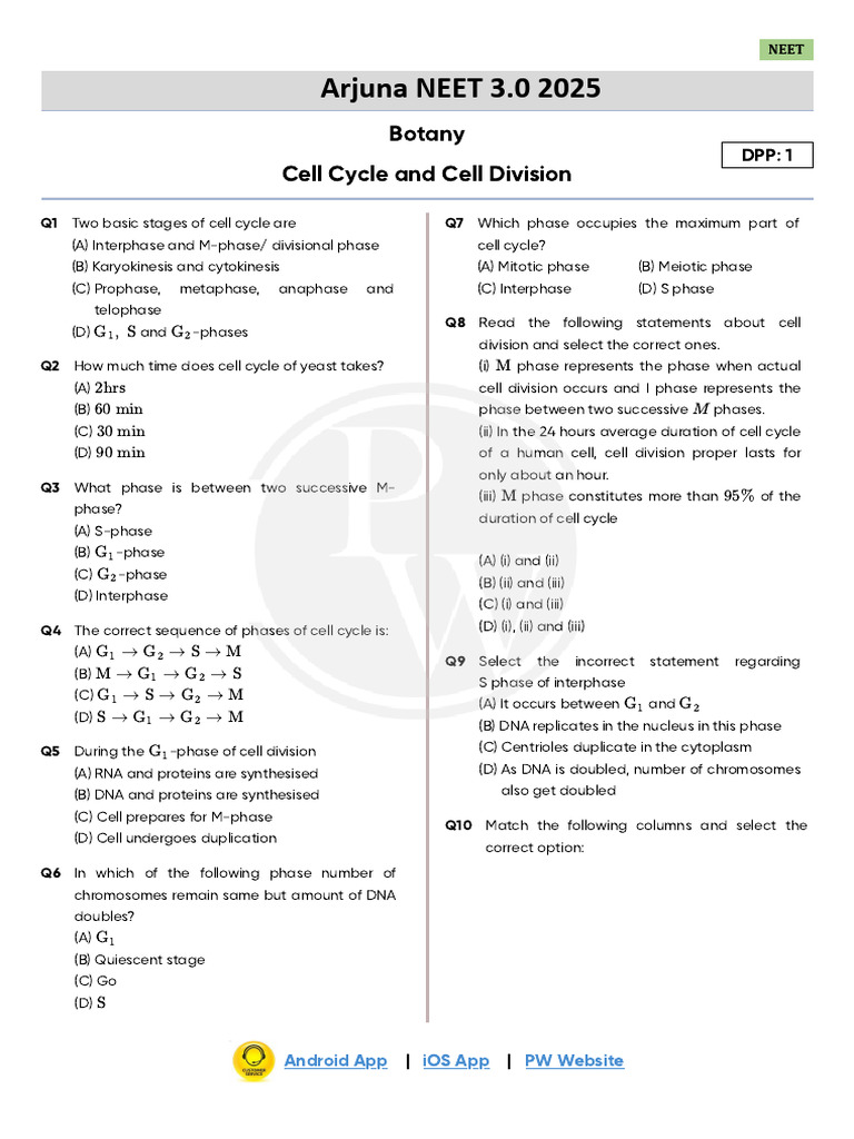 Cell cycle and Cell division Questions | PDF | Mitosis | Cell Cycle