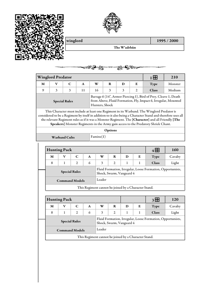 Wing Lord Predator Army List | PDF | Predation | Regiment