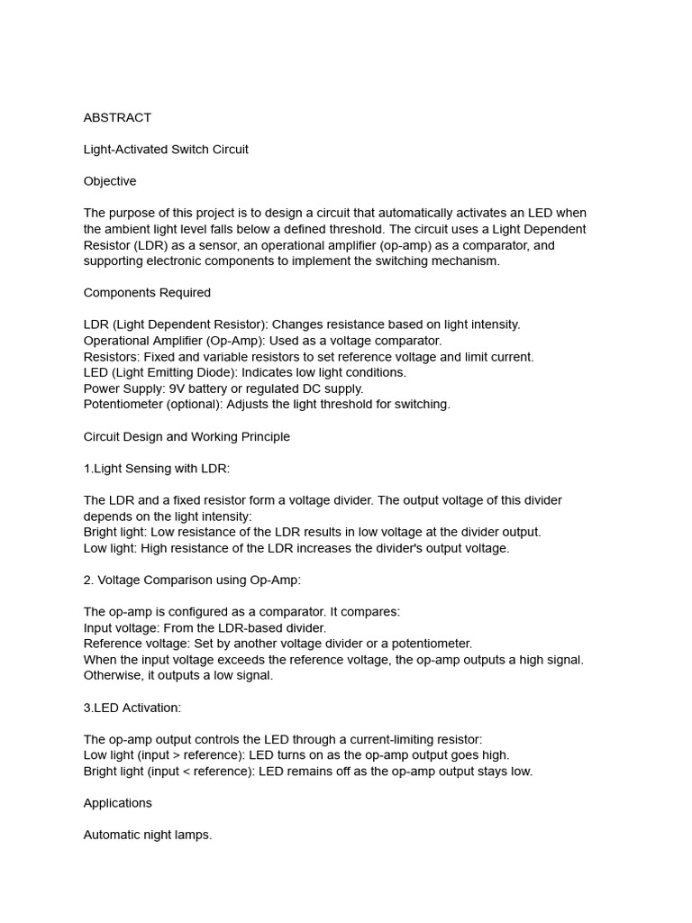 Light Activated Switch Circuit | PDF