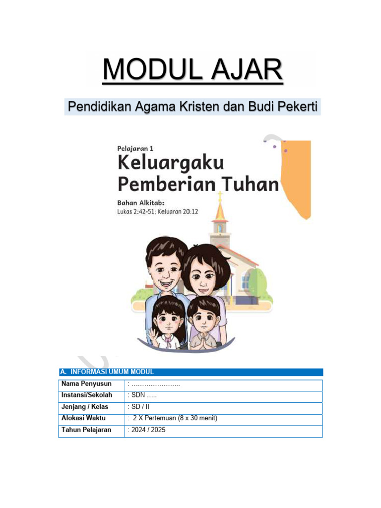 Modul Ajar Pendidikan Agama Kristen Kelas 2 SD Kurikulum Merdeka | PDF