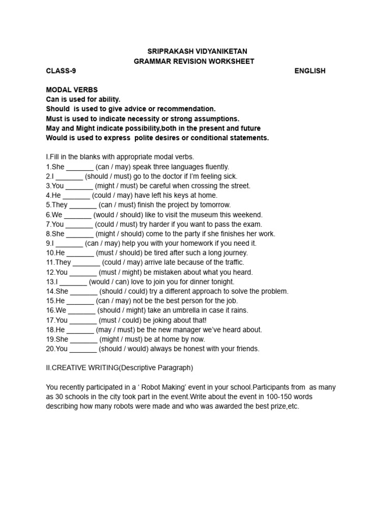 Modal Verbs Revision for Class 9 | PDF