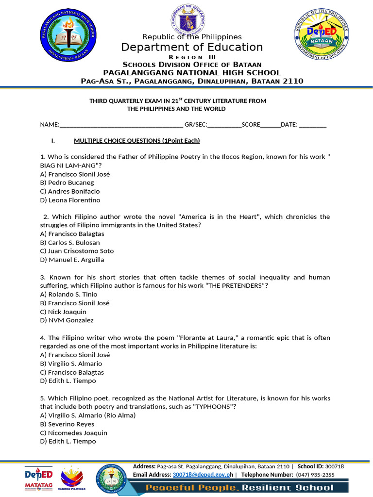 21st Cetury 3rd Quarter Exam | PDF | Philippines | Writing