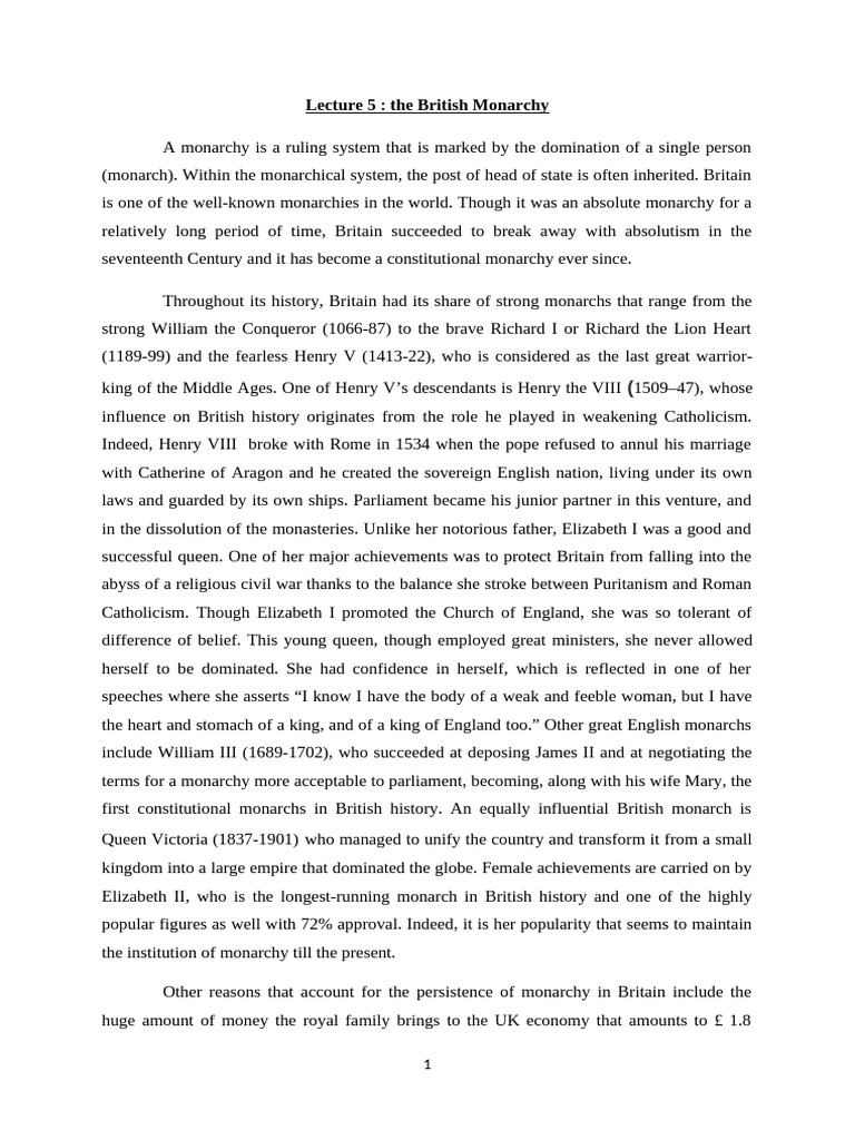 Overview of the British Monarchy | PDF | Monarchy Of The United Kingdom ...