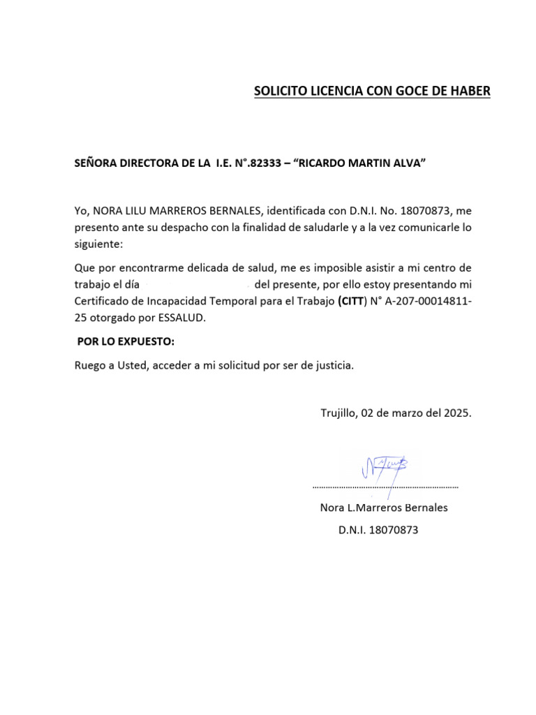 Solicitud de Licencia Con Goce de Haber | PDF