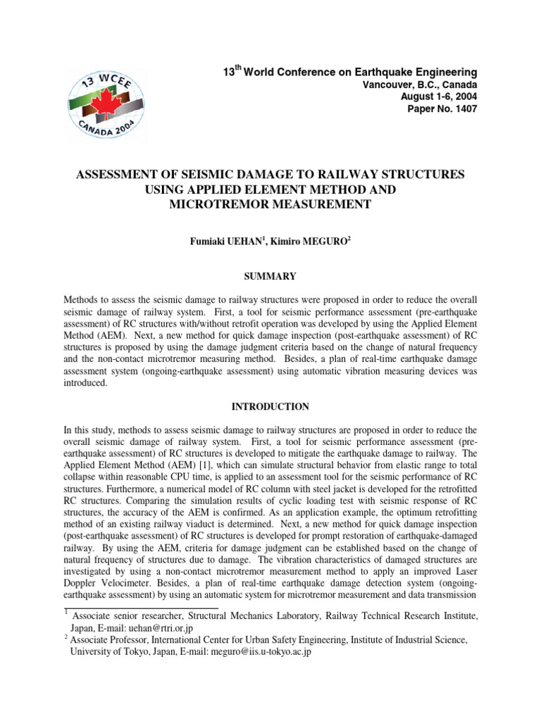 assessment of seismic damage to railway structures using applied element method and microtremor ...