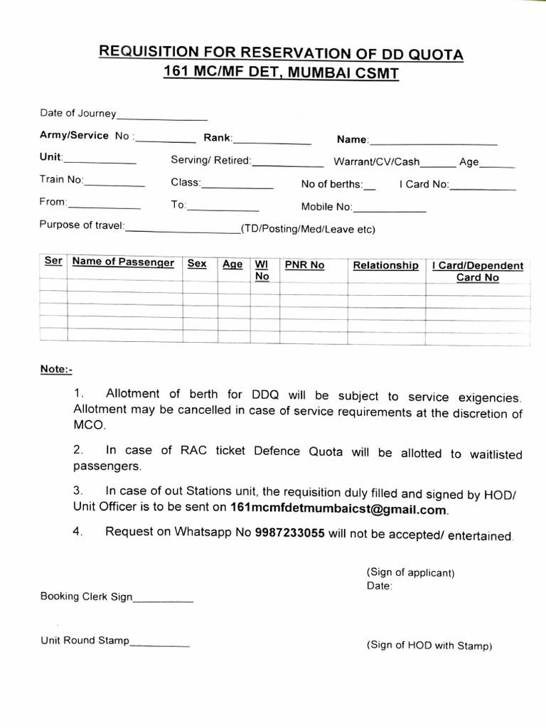 Format For Requisition For Reservation of DDQ | PDF