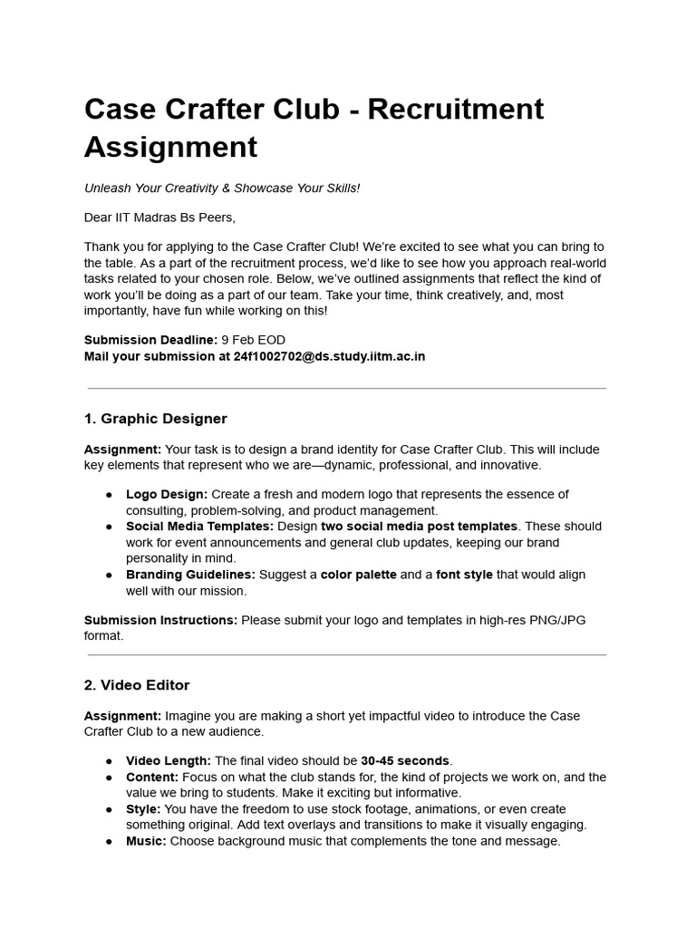 Case Crafter Club - Recruitment Assignment | PDF | Human Communication
