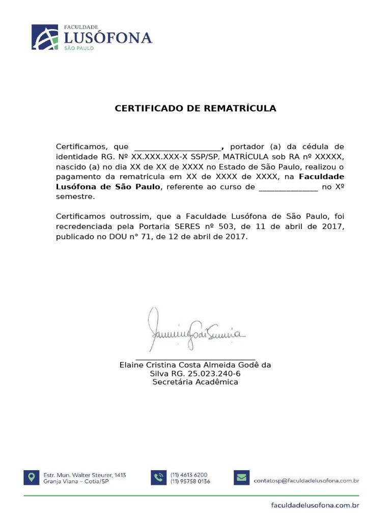 Certificado de Matricula | PDF