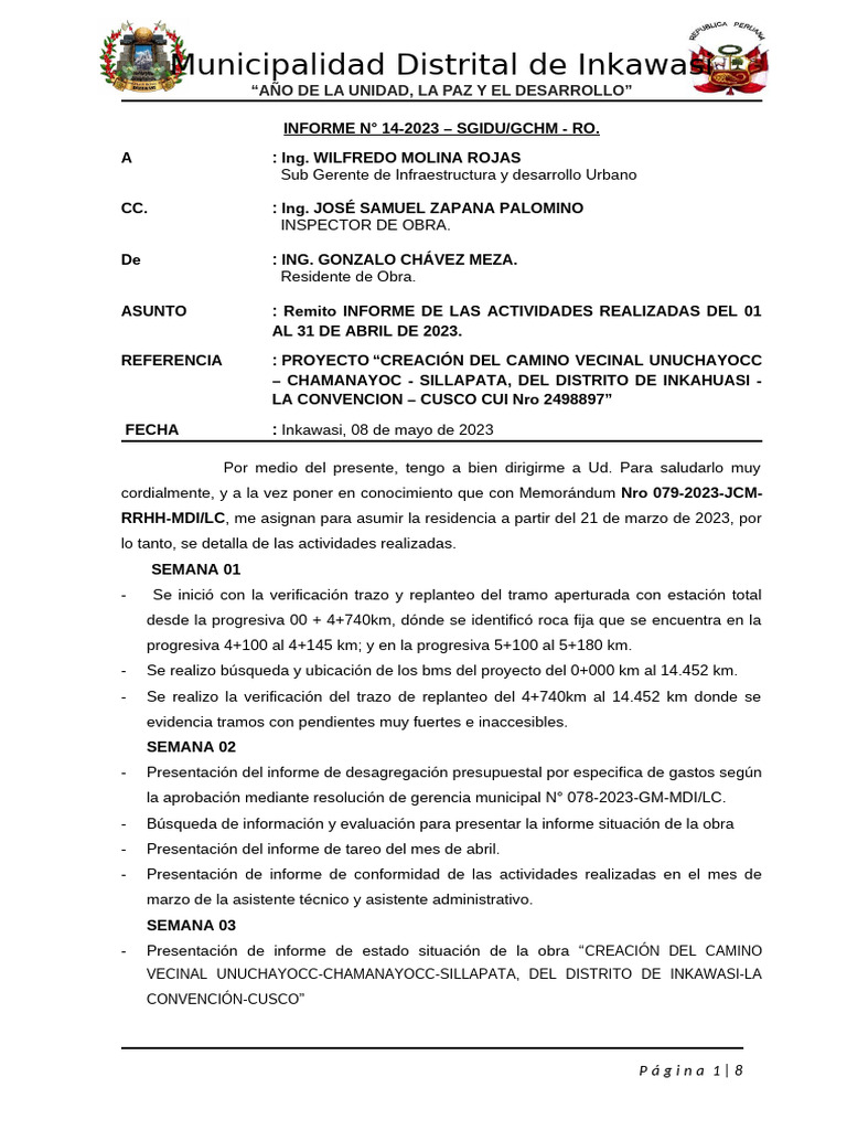 Informe de Las Actividades de 2023-Residente | PDF