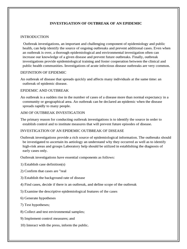 Steps in Epidemic Outbreak Investigation | PDF | Epidemiology | Epidemics