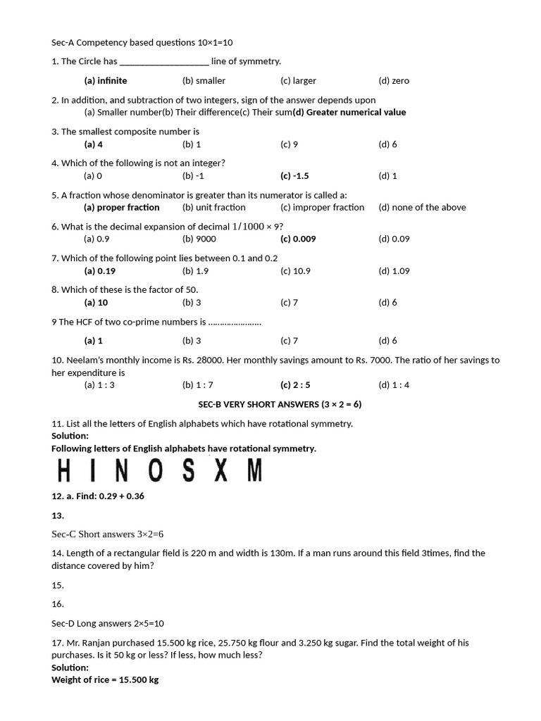 maths grade 6 qp with ans | PDF | Mathematics | Arithmetic