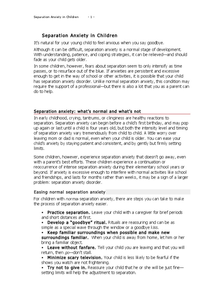Understanding Separation Anxiety in Kids | PDF | Anxiety Disorder | Anxiety