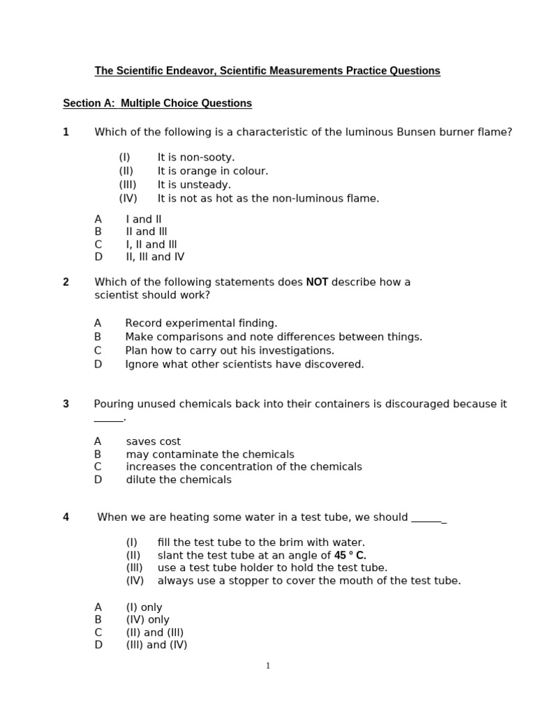 The Scientific Endeavor - Practice Questions - MCQ | PDF | Gases | Experiment