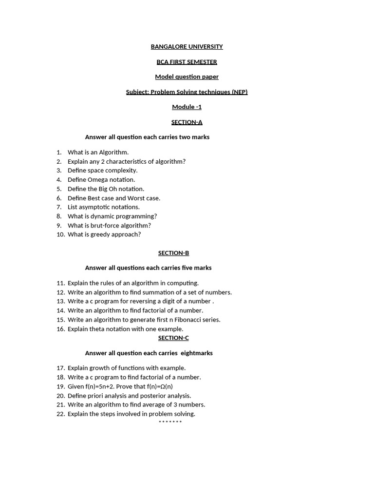 BCA 1st Sem Problem Solving Techniques | PDF